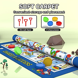 Board Game-Snake & Ladder Game Set, with 63"*70" Board, Huge Inflatable Sieve, 4 Chess Pieces and 4 Nails, Preschool Educational Toys 3 4 5 6 7 8 9 Year Old Boys and Girls for Birthday Gift Toys