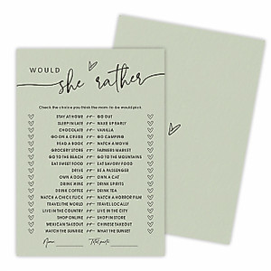 Would She Rather Baby Shower Game Cards, Sage Green & Double-Sided Design, 30 Gender Neutral Game Cards for New Parents, Baby Shower Party, Baby Announcement, Party Favor & Decor - C05