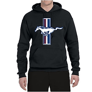 Ford Mustang Retro USA Vintage Logo Classic Bar | Mens Cars and Trucks Hooded Sweatshirt Graphic Hoodie, Black, Large