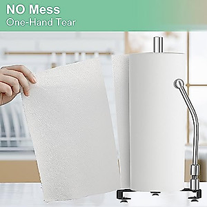 Paper Towel Holder Stand for Kitchen,Upgraded Countertop freestanding Paper Roll Holder for Kitchen Bathroom Outdoor, Flexible Tension Arm Weighted Base Suction Cups for Stability,Easy One Hand Tear