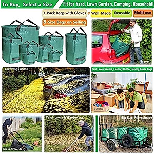 Professional 3-Pack 72 Gallons Yard Lawn Garden Bags (D26, H30 inches) with Coated Garden Gloves,Reusable Leaf Waste Bags,Patio Bags,Laundry Container,Gardening Trimmings Bag with 4 Handles