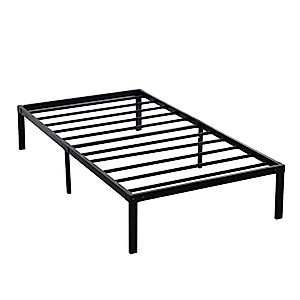 zizin Twin Size Bed Frame 18 Inch Metal Platform Bed Frame No Box Spring Needed Mattress Foundation with Steel Slats Support Noise Free Heavy Duty Bed Frame with Storage Space Under Frame, Black