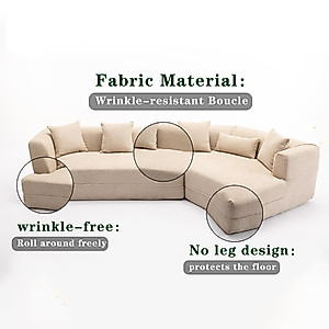 AIDOFA 128'' Extra Large Boucle Sofa, 3 Large Seats Modular Sofa, Modern Design Boucle Sofa, Upholstered in Round Fiber Fabric Sofa, Anti-Wrinkle Couches, Endless Combinations Couches, Creamy White