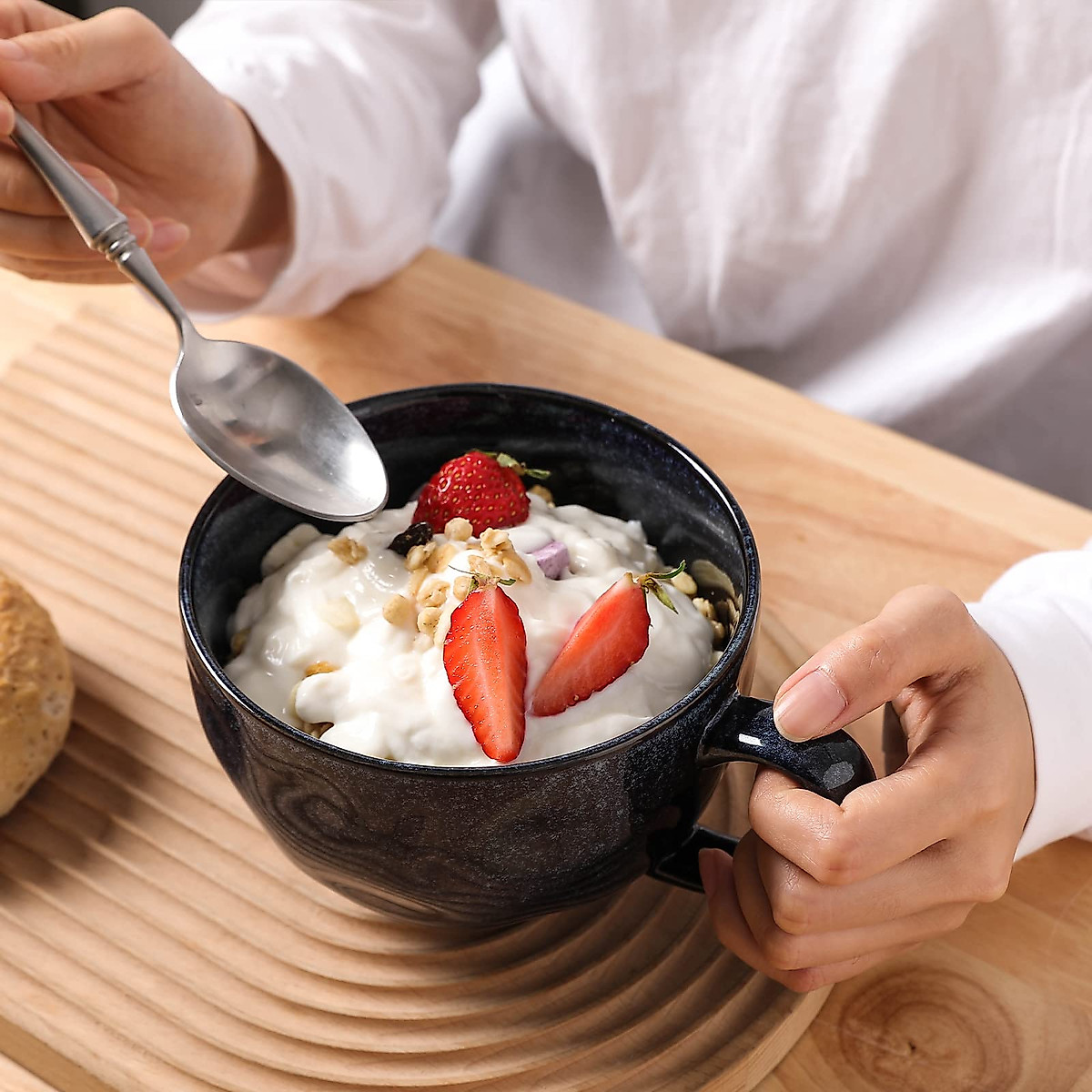 vicrays Jumbo Soup Mug Coffee Large - Ceramic Wide Oversized Extra Big Handle Bowls Latte Friends Mug Set Gaint Cereal Oatmeal Cappuccino Cup Set 27 oz