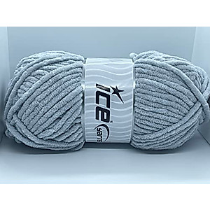 Grey Velvet Chenille Yarn - Bulky 100 Gram (3.53 Ounces) 100 Meters (109 Yards)