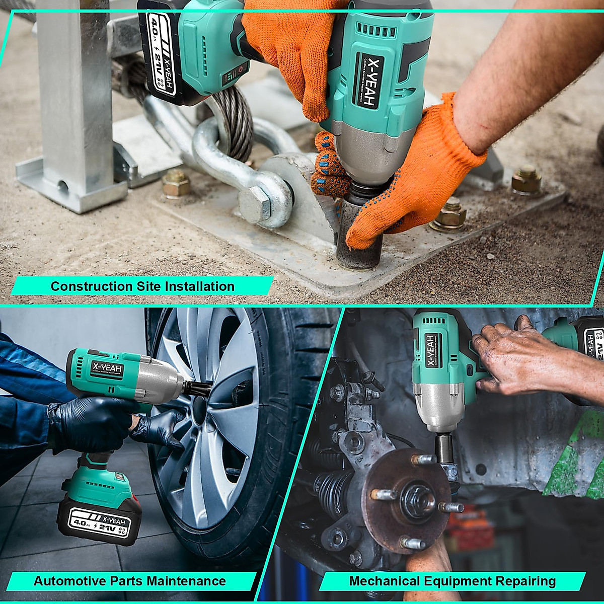 X-YEAH Cordless Impact Wrench - 1/2" Brushless Impact Gun, Max Torque 406 Ft-lbs(550N.m), with 21V 4.0Ah Li-ion Battery & Charger Kit in Case - Powerful and Portable