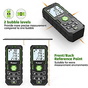 Huepar Laser Distance Measure 328Ft with Rechargeable Battery & Angle Sensor, Backlit LCD Laser Meter M/in/Ft with Mute Function&Multi-Measurement Modes, Distance Pythagorean, Area&Volume -X6-LM100