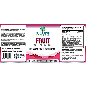 Best Earth Naturals Fruit Supplement - 20 Concentrated Super Food Fruits Per Serving; with Aloe Vera, Cherry, Cranberry, Papaya, Acai, Goji Berry, Pomegranate, and More! Vegan