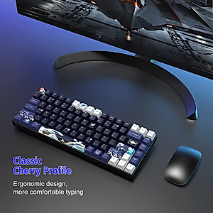 XVX PBT Keycaps 132 Keys, Great Wave Off Kanagawa Japanese Keyboard Keycaps, 5 Side DYE-Sub Custom Keycap Set, Cherry Profile Keycaps for Cherry Gateron MX Switches Mechanical Keyboard