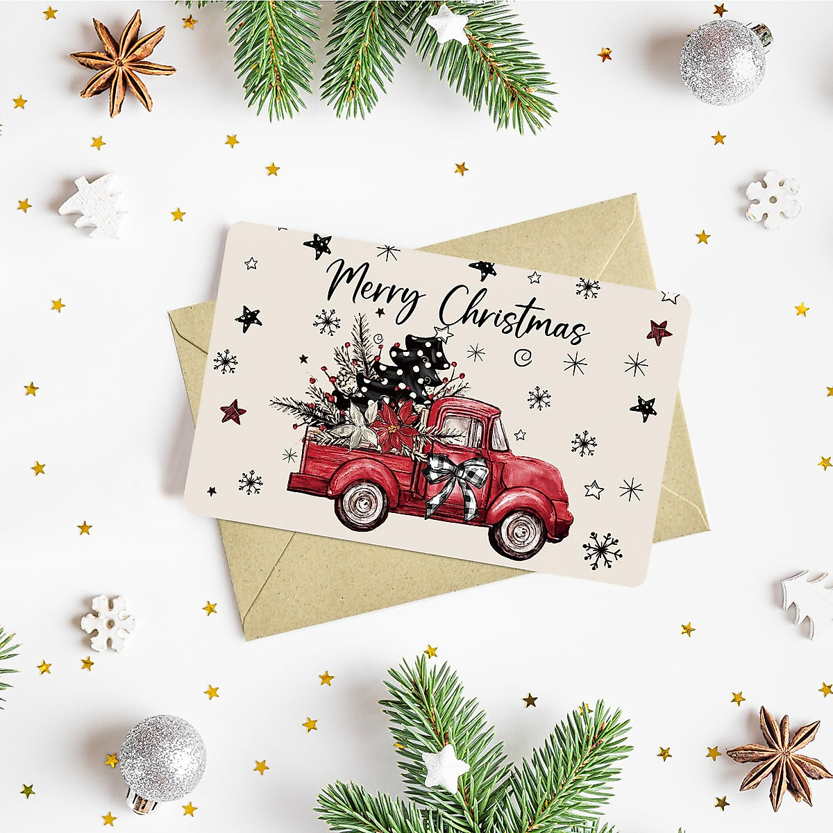 Artoid Mode 24 Pack Merry Christmas Thank You Cards Holly Xmas Tree Truck Greeting Cards Gift With Envelope Sticker Blank Note Cards for Birthday Wedding Baby Shower Bridal Shower, 4 x 6 Inch