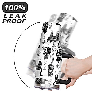 qoepfnsh 40 oz Cat Tumbler with Handle and Straw, Cat Floral Stainless Steel Vacuum Insulated Travel Coffee Mug Cup Water Bottle, Kitty Stuff Accessories Decor, Cats Lover Gifts for Women Girls