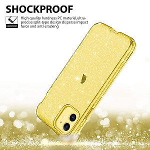 Lamcase iPhone 11 Crystal Clear Glitter Bling, Hybrid 3-Layer Shockproof Protective Cover, Yellow/Silver - 6.1" 2019
