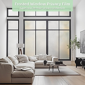 DUOFIRE Privacy Window Film Natural Frosted and Black Flower Static Cling Glass Film