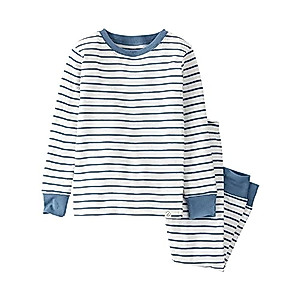 Little Planet Baby and Toddler 2-Piece Pajamas Made with Organic Cotton, Blue Stripes, 12 Months