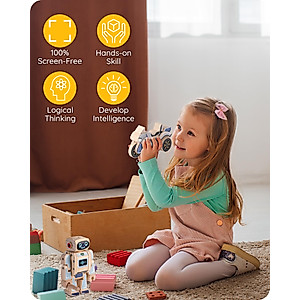 SainSmart Jr. 4-in-1 STEM Kits, Wooden Robot Assembly Toy Set, Woodworking Crafts Projects for Kids, Gift for Boys and Girls