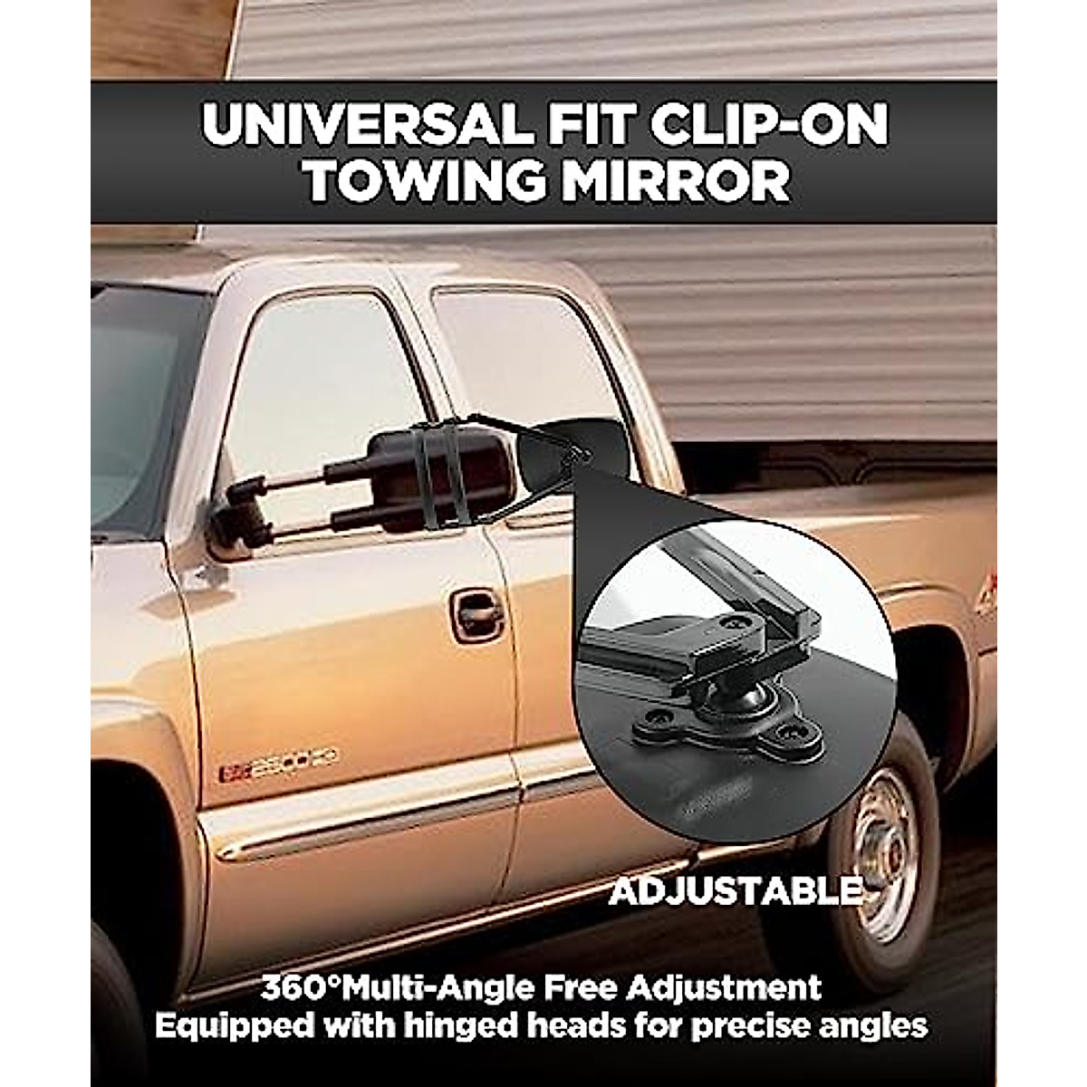 AOCISKA Car Tow Mirrors,Universal Clamp-On Towing Mirror 360 Degree Rotation Adjustable Towing Mirror,RV Leveling Blocks Rear View Side Clip on Mirror Extensions for Towing