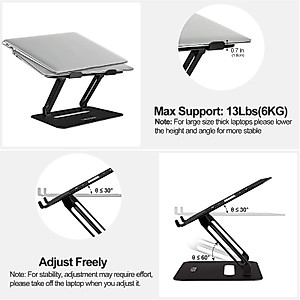 Urmust Adjustable Laptop Stand for Desk Aluminum Computer Stand for Laptop Riser Holder Notebook Stand Compatible with MacBook Air Pro Ultrabook All Laptops 11-17 inch (Black)