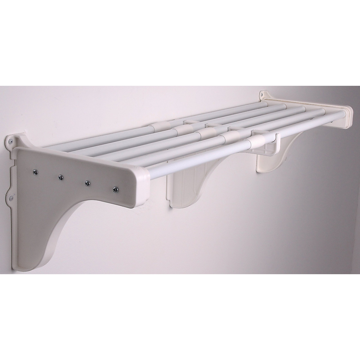 EZ Shelf-Expandable-Closet Shelf (NO Hanging Rod)- 30” to 50” -White-Easy Install to Backwall(Floating)-Wire Closet Shelving Alternative-(EZS-SW48-1-2)
