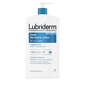 Lubriderm Fragrance Free Daily Moisture Lotion + Pro-Ceramide, Shea Butter & Glycerin, Face, Hand & Body Lotion for Sensitive Skin, Hydrating Lotion for Healthier-Looking Skin, 24 fl. oz