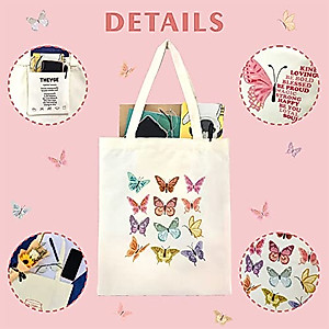 THEYGE Butterfly Cotton Canvas Bag Aesthetic Butterflies Tote Bag for Women Girls Gift Funny Tote Bag Cute Butterfly Theme Reusable Tote Bag Book Tote Shopping Shoulder Bag