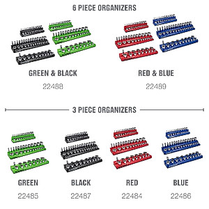OEMTOOLS 22488 6 Pack Set Metric and SAE Magnetic Socket Tray Set, Black and Green Socket Organizers, 1/4, 3/8, 1/2 Inch Drive Socket Organizer Tray Set