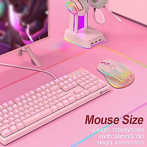 VEGCOO Wireless Gaming Mouse, C30 Silent Click Wireless Rechargeable Gaming Mouse with Double-Click Key and Colorful LED Lights, 3 Level Adjustable DPI for Gaming and Working (Pink)