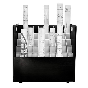 Adir Mobile Blueprint Roll File Holder - Mobile Roll File Organizer Cart for Home Office or School. 50 Slots Blueprint File Holder with Wheels for Maps, Plans, Posters