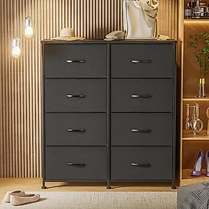 JUMMICO Tall Wide 8 Drawers Dresser for Bedroom, Dormitory (Black)