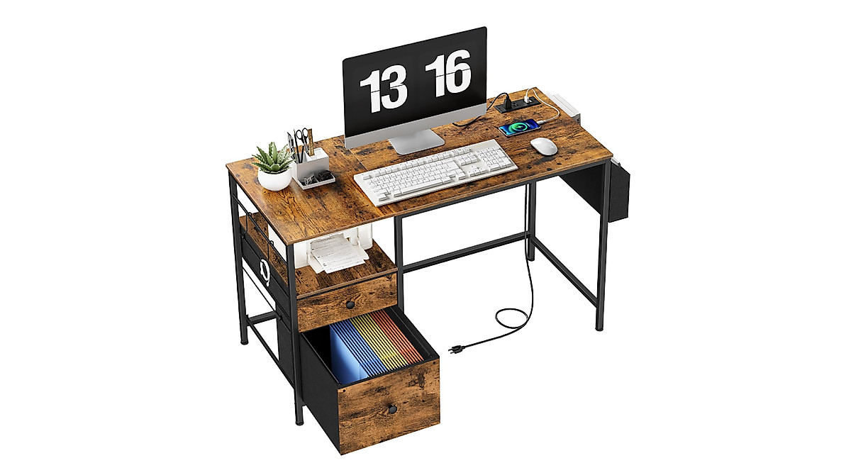 HOOBRO 47" Office Desk with Fabric File Cabinets & Power Outlet
