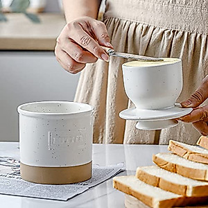 HVH Ceramic Butter Crock, French Butter Dish with Lid for Countertop, Butter Keeper for Counter, Butter Crock with Water, Butter Holder for Soft Butter, Farmhouse Style (White)