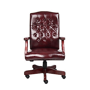 Boss Office Products Classic Executive Caressoft Chair with Mahogany Finish in Burgundy