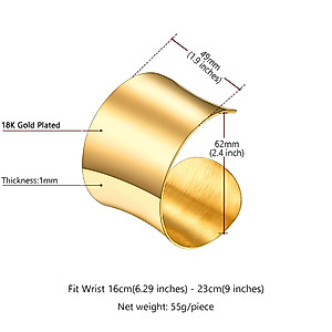 U7 Women Chunky Grooved Wristband Statement Jewelry 18K Gold Plated Stainless Steel Polished Curve Cuff Bracelet Bangle