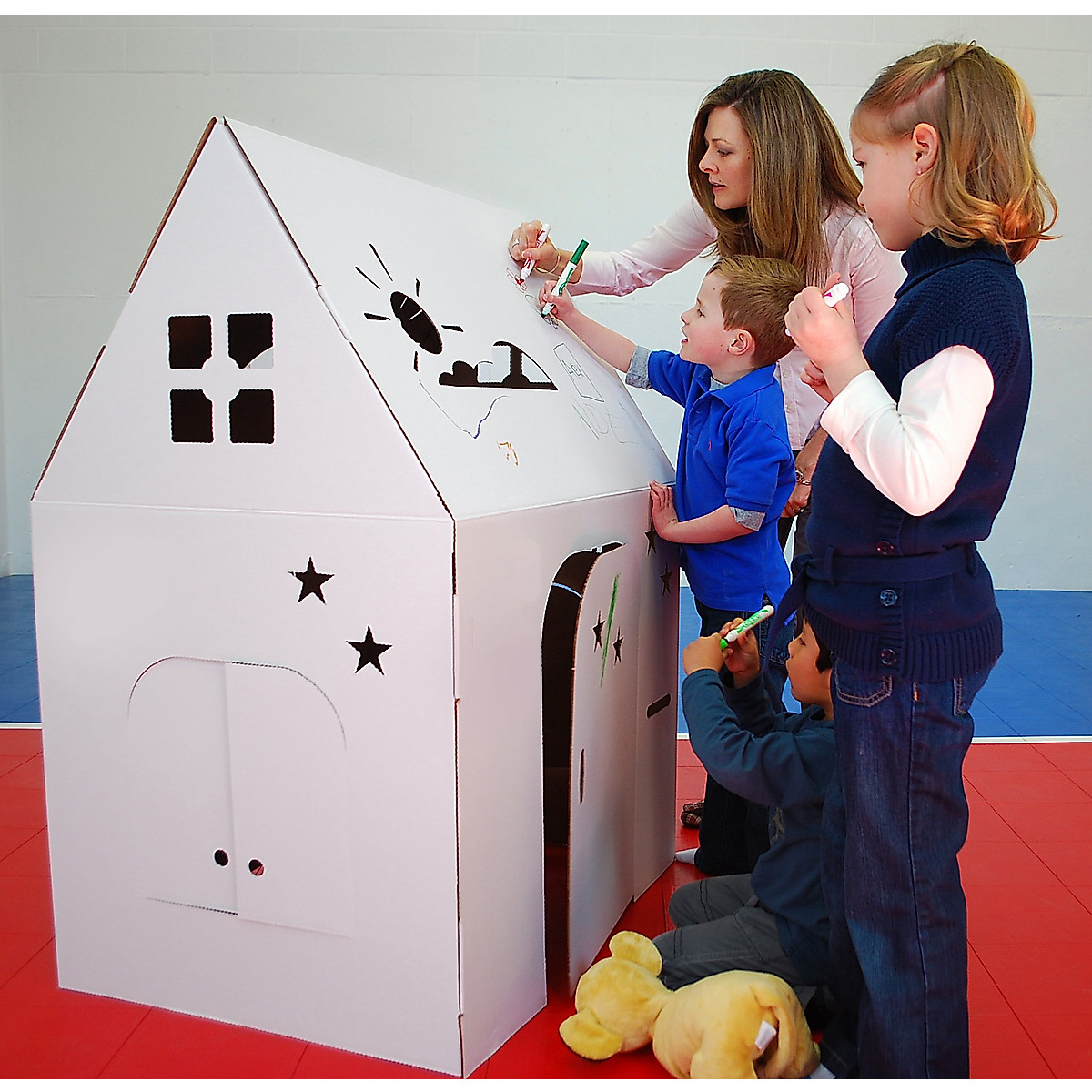 Easy Playhouse - Kids Art and Craft for Indoor and Outdoor Fun, Color, Draw, Doodle on this Blank Canvas – Decorate and Personalize a Cardboard Fort, 34" X 27" X 48" - Made in USA, Age 3+