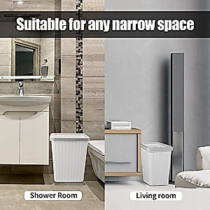 Eooch 2 Gallon Slim Trash Can with Pressing Ring, Plastic Wastebasket Garbage Container Bin for Bathroom, Kitchen, Bedroom, Office,White