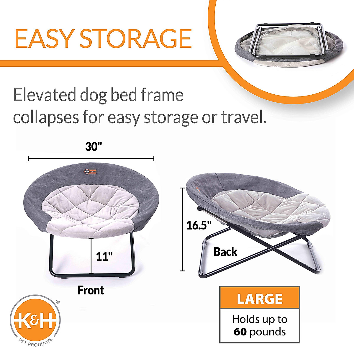 K&H Pet Products Elevated Cozy Cot Classy Gray Large 30 Inches