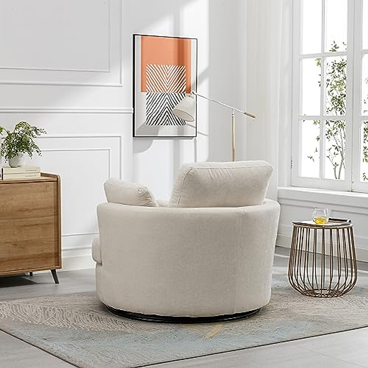 Oversized Swivel Accent Barrel Chair with Storage Bench Large Ottoman+4 Pillows,Comfy Upholstered 360 Recliner Sofa Club Chaise Leisure Round Loveseat Lounge Armchair for Living Room/Hotel/Nursery