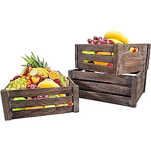 Admired By Nature Wooden Crates Storage Container, Rustic Light Brown Set of 3, Farmhouse Style Decorative Baskets for Home Decor, Rustic Decor, Nesting Stackable Organizers, Distressed Wood Crates
