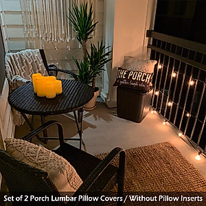 JOJOGOGO Welcome to Our Porch Pillows Black Farmhouse Outdoor Lumbar Pillow Covers 12x20 Waterproof Set of 2 Front & Back Porch Decor Rustic Throw Pillows for Garden Deck Patio Furniture (No Inserts)