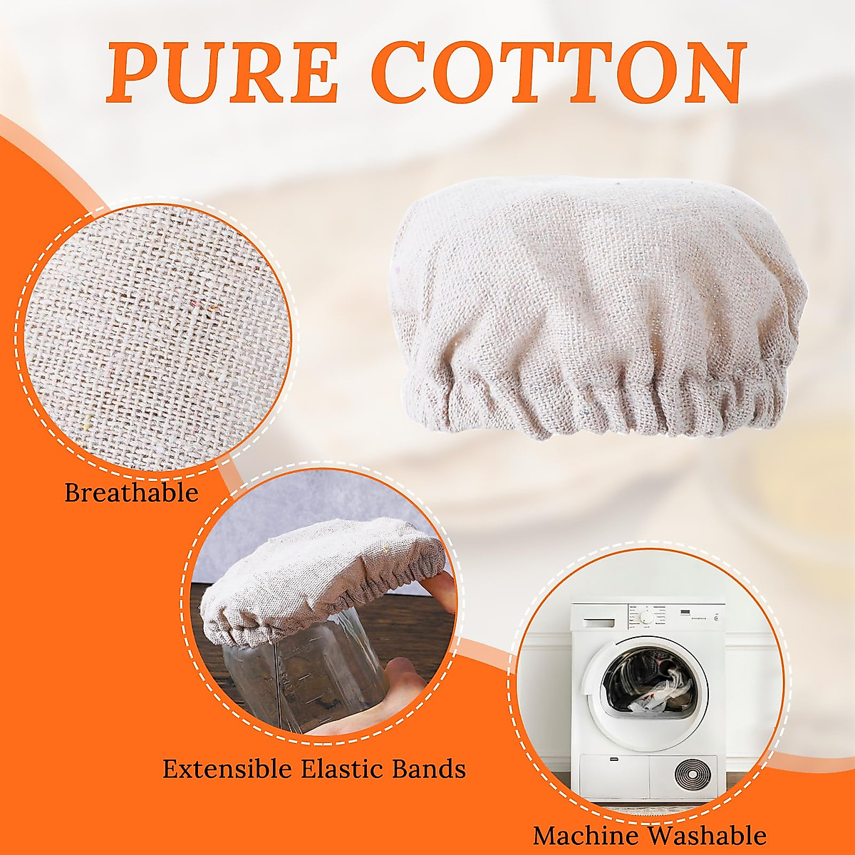 JIEYAO 4 Pcs Sourdough Starter Jar Cloth Covers, Elastic Bread Baking Cloth Cover, Reusable Sourdough Proofing Bowl Cover Breathable Cloth lid/Cap Kombucha Brewing Lids Supplies Fit 3-4 Inch Jar Mouth