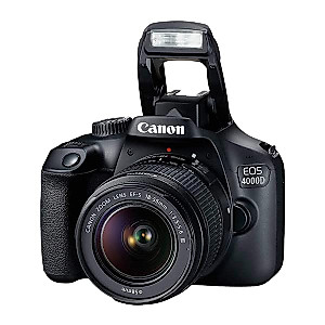 Canon EOS 4000D / Rebel T100 DSLR Camera with 18-55mm Lens, 64GB Memory Card, Case, Photo Software, LPE10 Battery, Flex Tripod, Hand Strap, Memory Wallet, Cleaning Kit (Renewed)