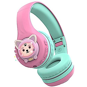 Riwbox Kids Headphones, CB-7S Cat Kids Toddler Headphones with LED Light, 75/85/95dB Volume Limited, Kids Bluetooth Headphones with Mic for School/Tablet/Girls (Pink)