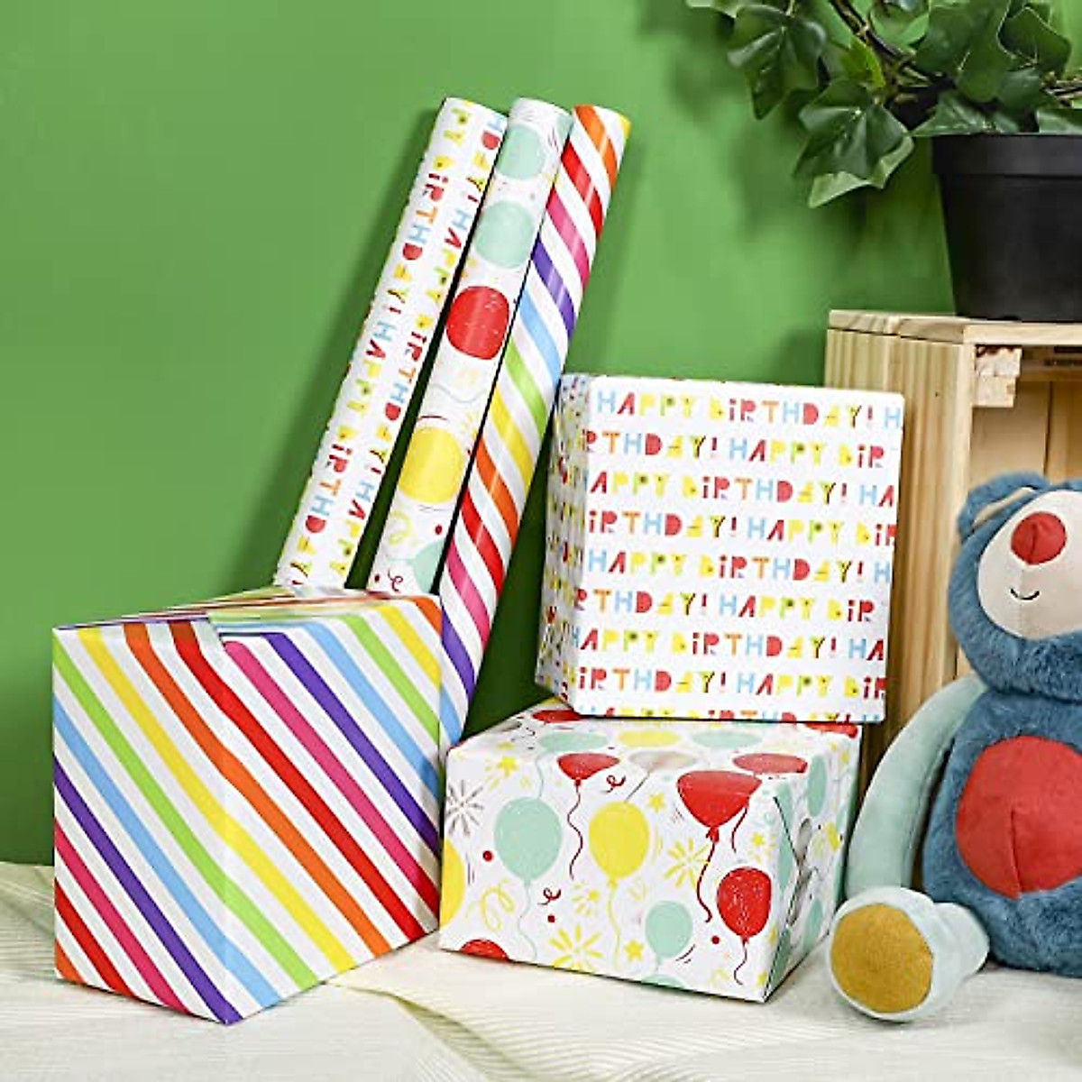 MAYPLUSS Birthday Wrapping Paper Roll - Mini Roll - 17 inch X 120 inch Per roll - Balloon Design (42.3 sq.ft.TTL)