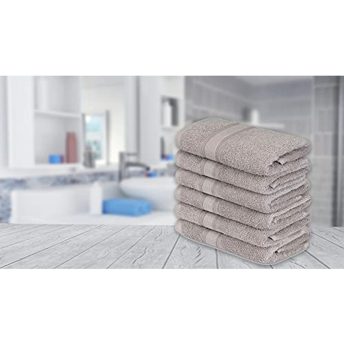 Adobella 6 Hand Towels, 100% Cotton, Premium Combed, 16 x 28 inches, Super Soft and Absorbent Hand Bathroom Towel, Quick Dry, Hotel Spa Quality, Light Gray (Pack of 6)
