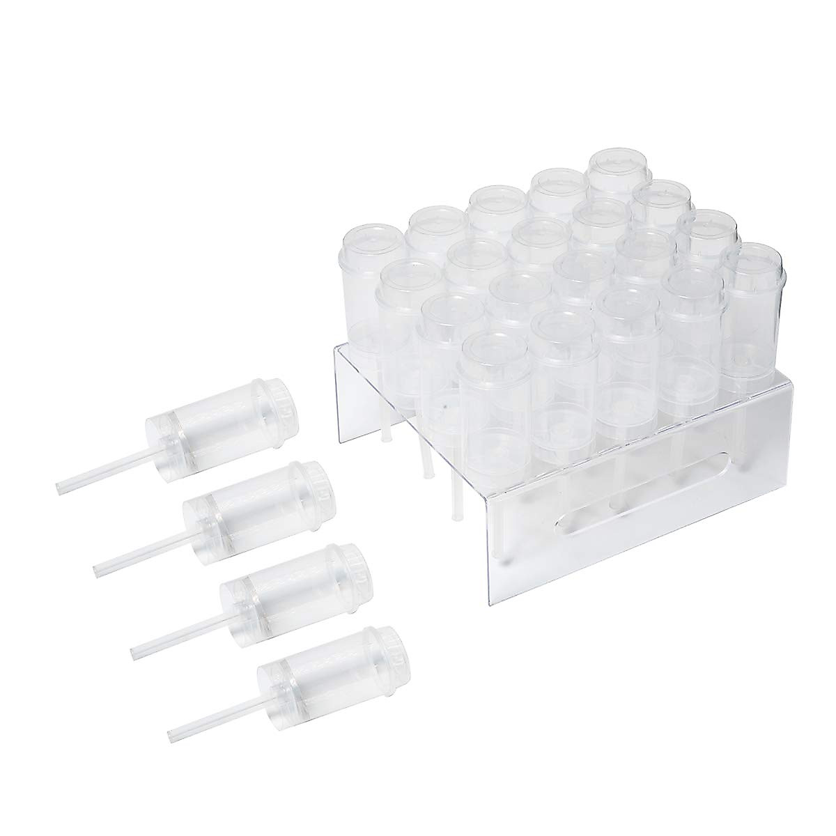 20 Hole Push Pop Cake Stand and 24 Clear Push-Up Cake Pop Shooter (Plastic-Clear)