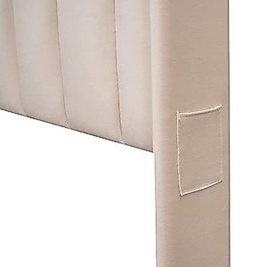 Bellemave Queen Size Bed Frame with A Storage Drawer, Velvet Upholstered Platform Bed with Wingback Vertical Channel Tufted Headboard, No Box Spring Needed, Beige