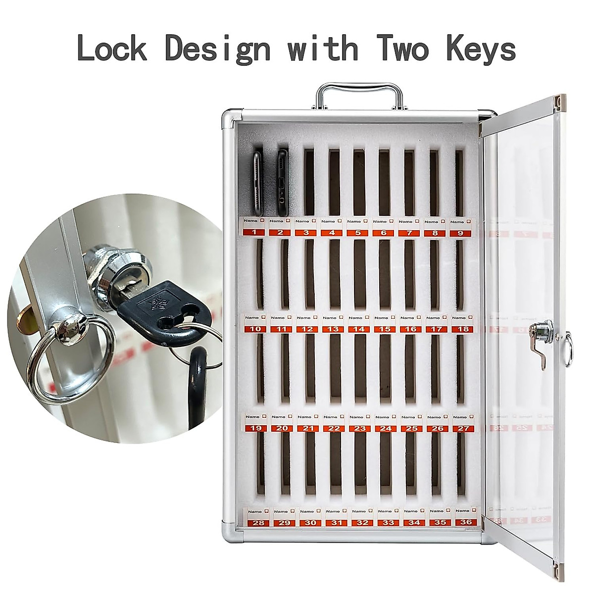 AiMaKoDo Phone Lock Box, Cell Phone Cabinet,36 Slot Aluminum Alloy Pocket Mobile Phone Safe Storage Cabinet, with Lock, Wall Mounted, Portable for Classroom, Office, Gym (36 Slot)