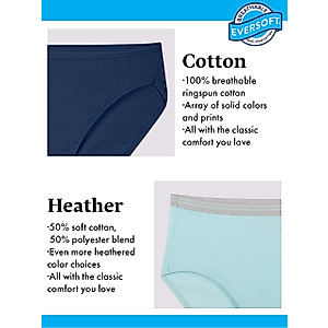 Fruit of the Loom Women's Eversoft Underwear, Tag Free & Breathable, Available in Plus Size, Brief-Cotton Blend-6 Pack-Grey/Purple, 9