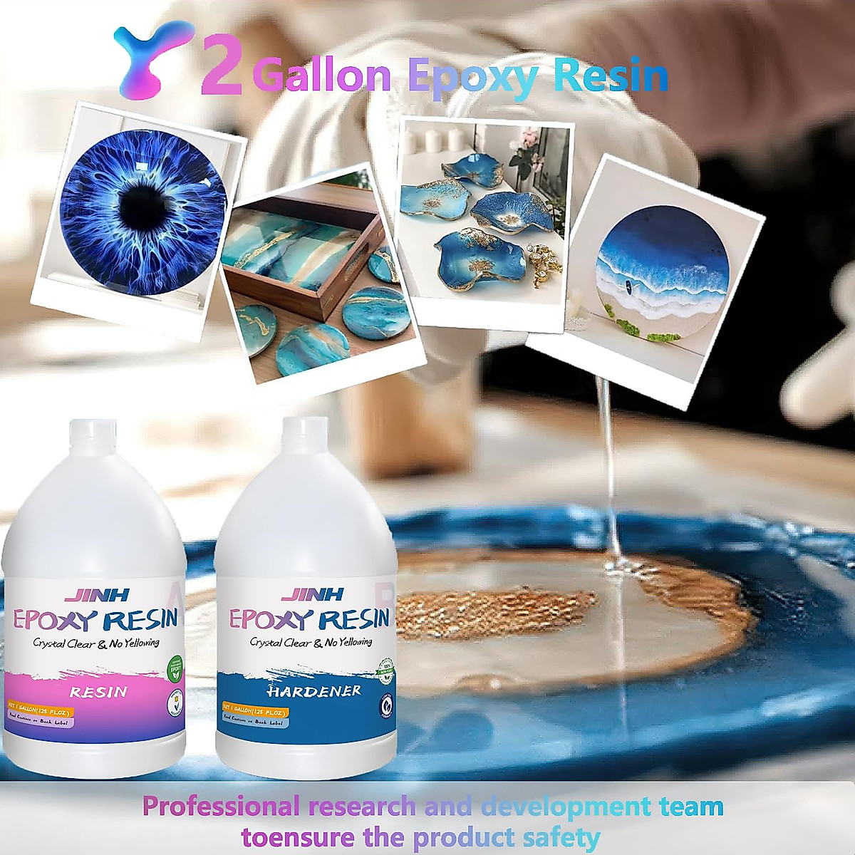 Food Safe Two Part Epoxy Resin, No Yellowing and Bubble, Self Leveling with High Gloss, UV & Heat Resistant, Clear Resin Set for Jewelry Making, Art, Craft, River Tables, Beginner Friendly (16oz)