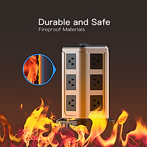 Power Strip Surge Protector with 12 AC Outlets 3250W, 4 USB Ports 1050J and 9.8ft Extension Cord, Power Strip Tower Electric Charging Station for iPhone Tablet Laptops Home Office