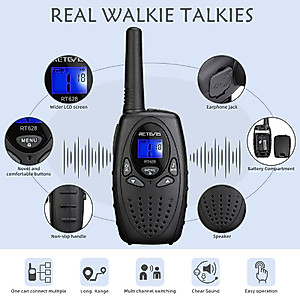 Retevis RT628 Walkie Talkies for Kids,Boys Kids Walkie Talkie,Kids Toys for 6-12 Year Old Boy Girl,Gifts for Xmas Birthday Camping Trip(Black1 Pair)